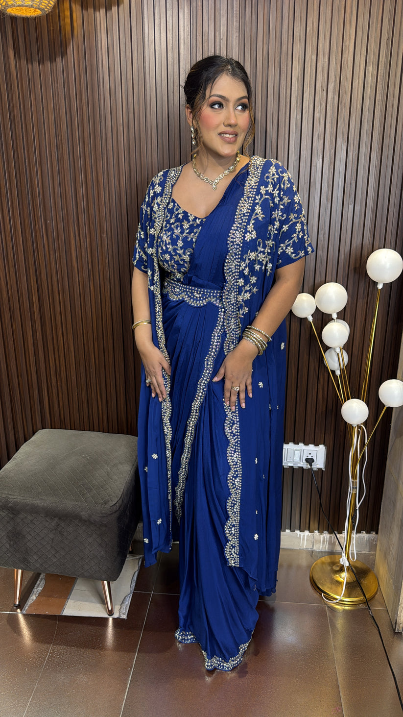 ROYAL BLUE CAPE SAREE – Zoe By Bani